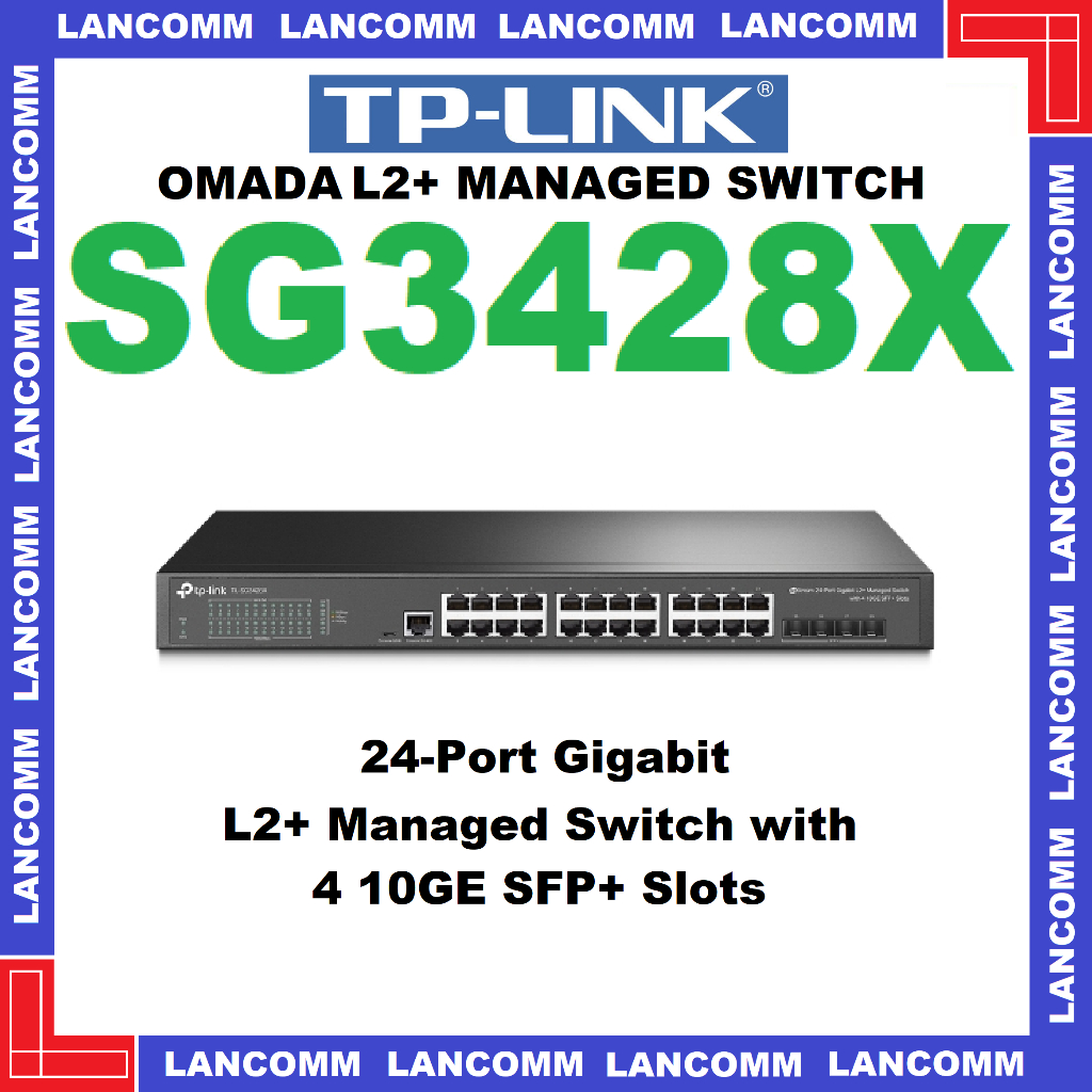 TP-LINK SG3428X Omada Cloud-Base 24-Port Gigabit L2+ Managed Switch with 4 10GE SFP+ Slots ...