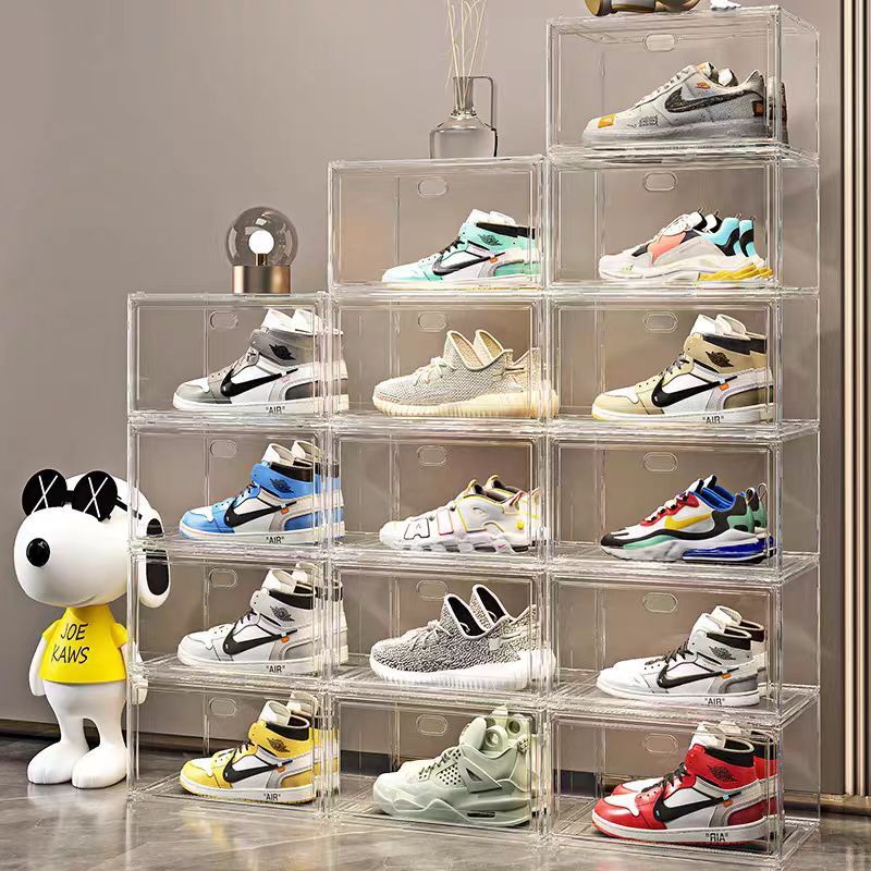 Acrylic transparent shoe box foldable shoe rack cabinet storage display ...