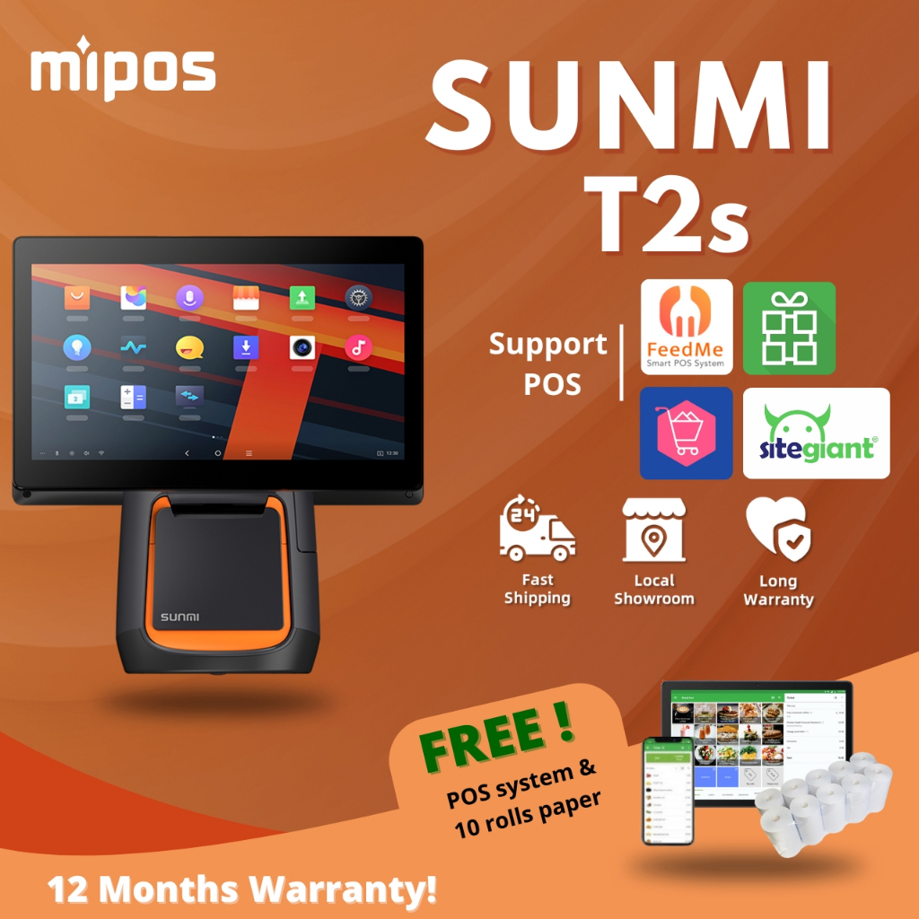 SUNMI T2s Smart Terminal Desktop Built In 80mm Receipt Printer Android POS System for Business ...