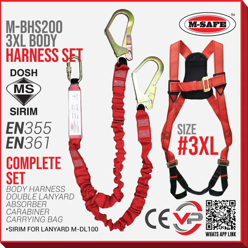 M-SAFE SIRIM DOSH 3XL FULL BODY HARNESS SET BESAR + DOUBLE LANYARD ...