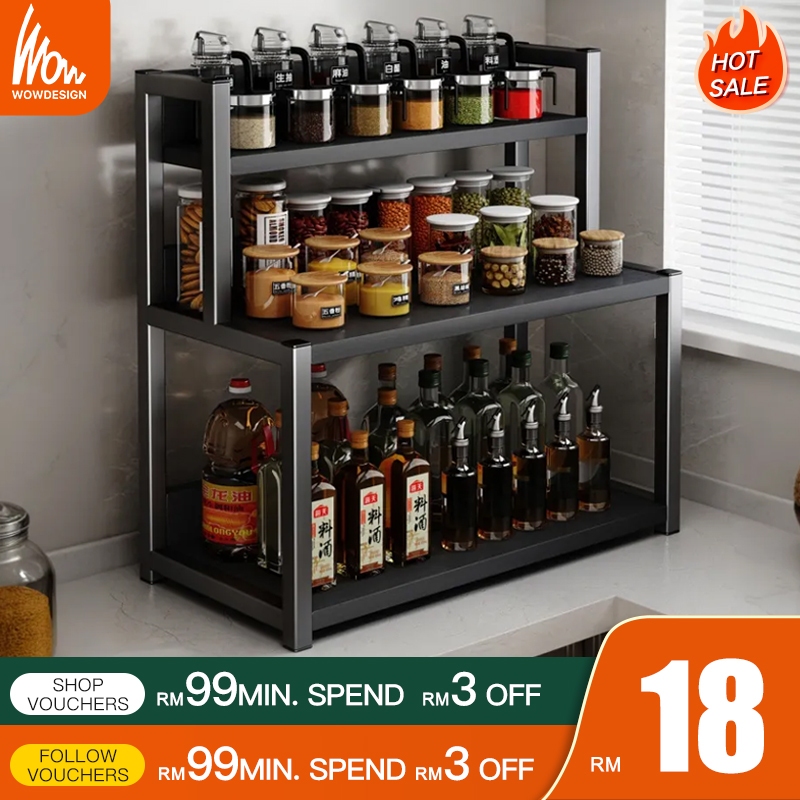 Rak Dapur Rak Rempah Black Kitchen Spice Rack Kitchen Shelf Kitchen ...