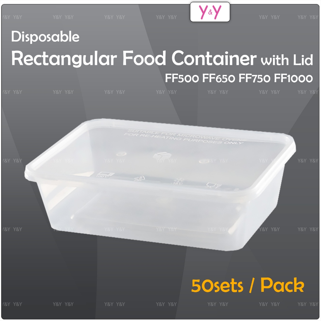 Microwave Safe Disposable Plastic Rectangular Take Away Food Container with Lid - 50sets / Bekas ...