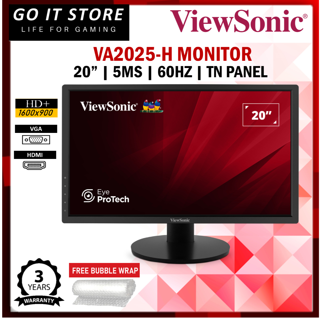VIEWSONIC 19" VA1903-H / 20" VA2025-H FHD 5ms 60HZ TN Panel Vesa Mountable LED Monitor (HDMI ...