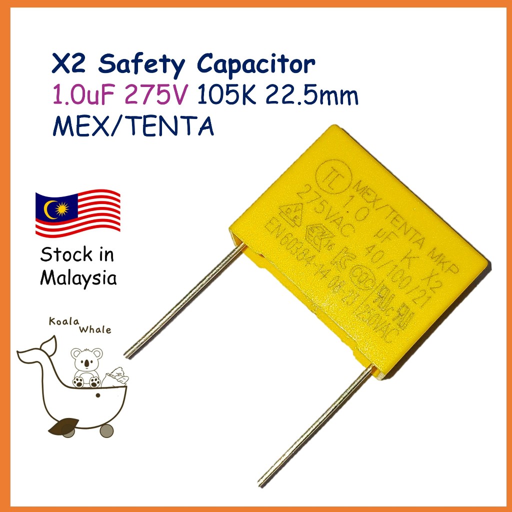 X2 Safety Capacitor 1.0uF 1uF 275V 105K MEX TENTA Kapasitor | Shopee Malaysia
