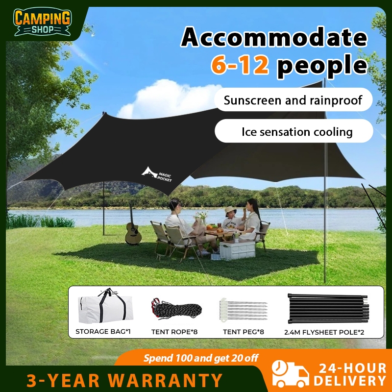 Flysheet Camping Waterproof Set Black Coated Shelter Tent Tarp 5x4 Sun ...