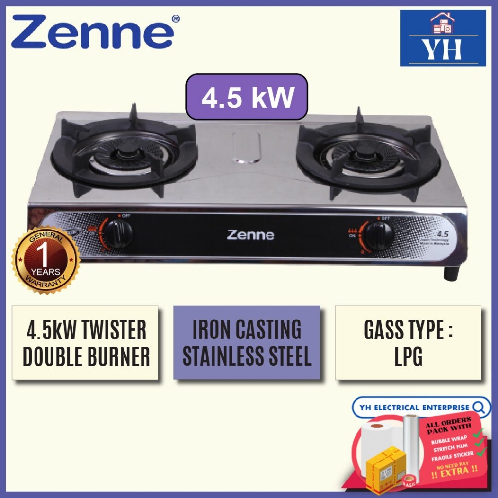 Zenne 4.5kW Twister Double Burner Stainless Steel Table Top Gas Stove ...