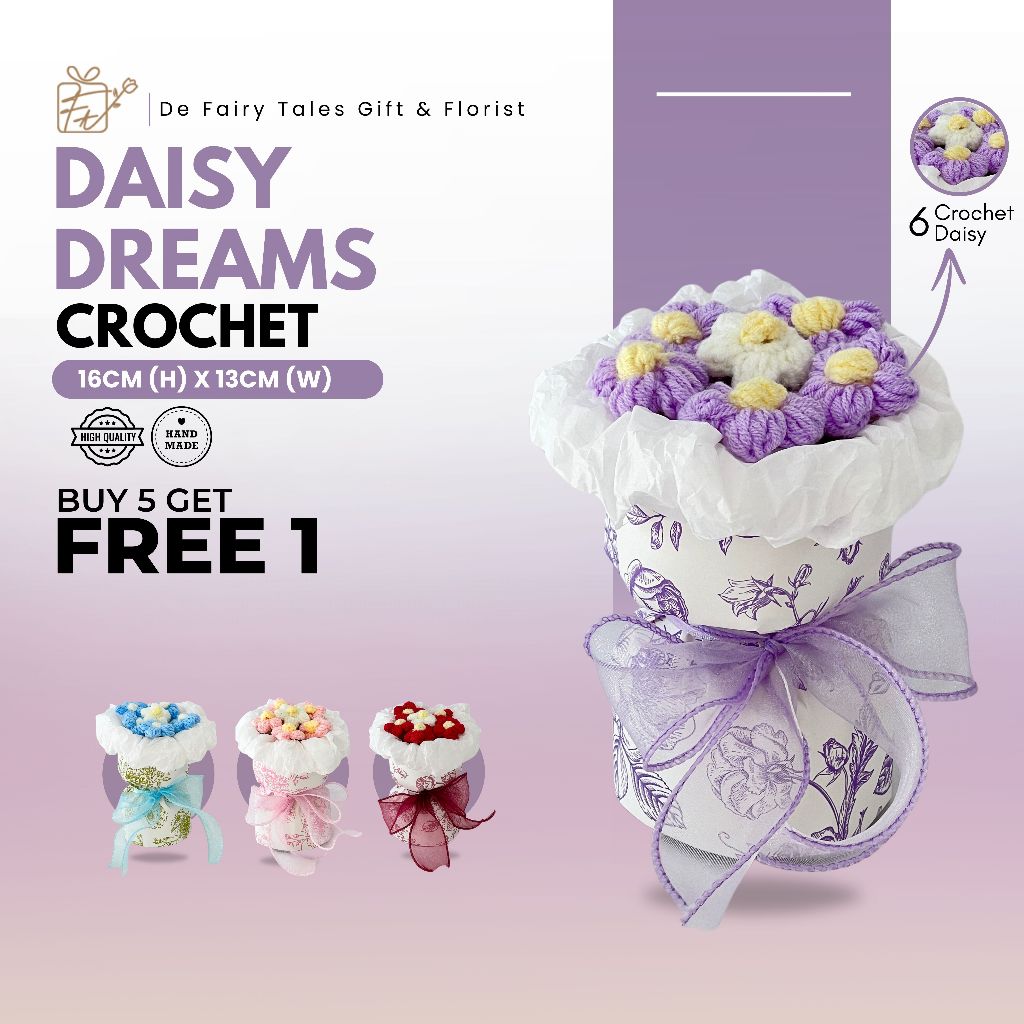 Crochet Flower Bouquet Daisy Dreams Mini Daisy 6 Tangkai Balut Vintage ...
