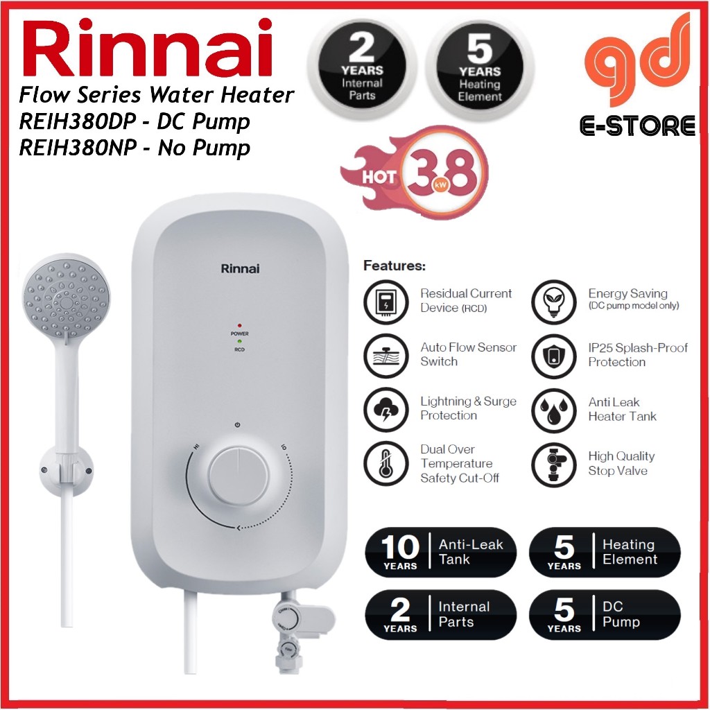 Rinnai The Flow Series REIH380DP REIH380NP 3.8kW Instant Water Heater ...