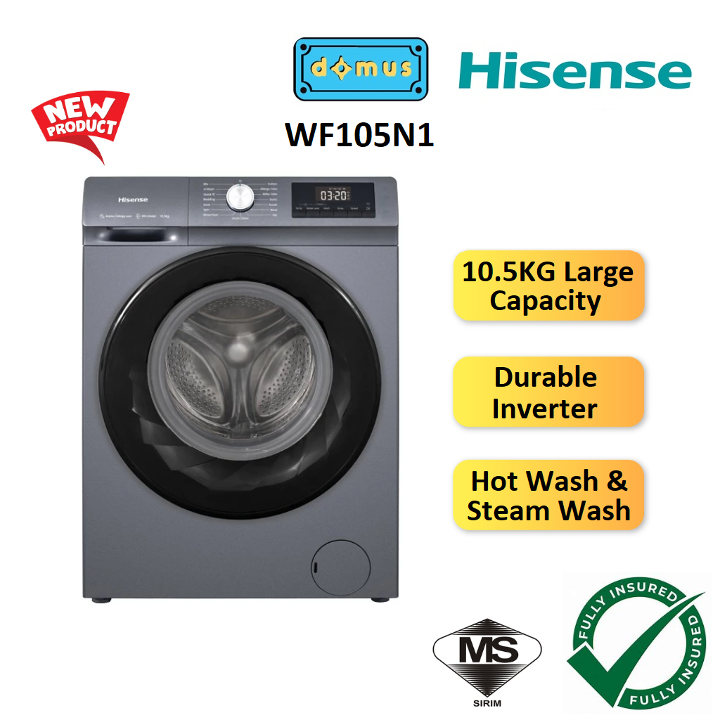 Hisense Front Load Washing Machine Inverter 10.5KG / 9.5KG Steam Wash ...