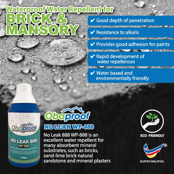 OBAPROOF NO LEAK WP-888 Waterproof Water Repellent for Bricks & Mansory Eco-Friendly Kalis Air ...