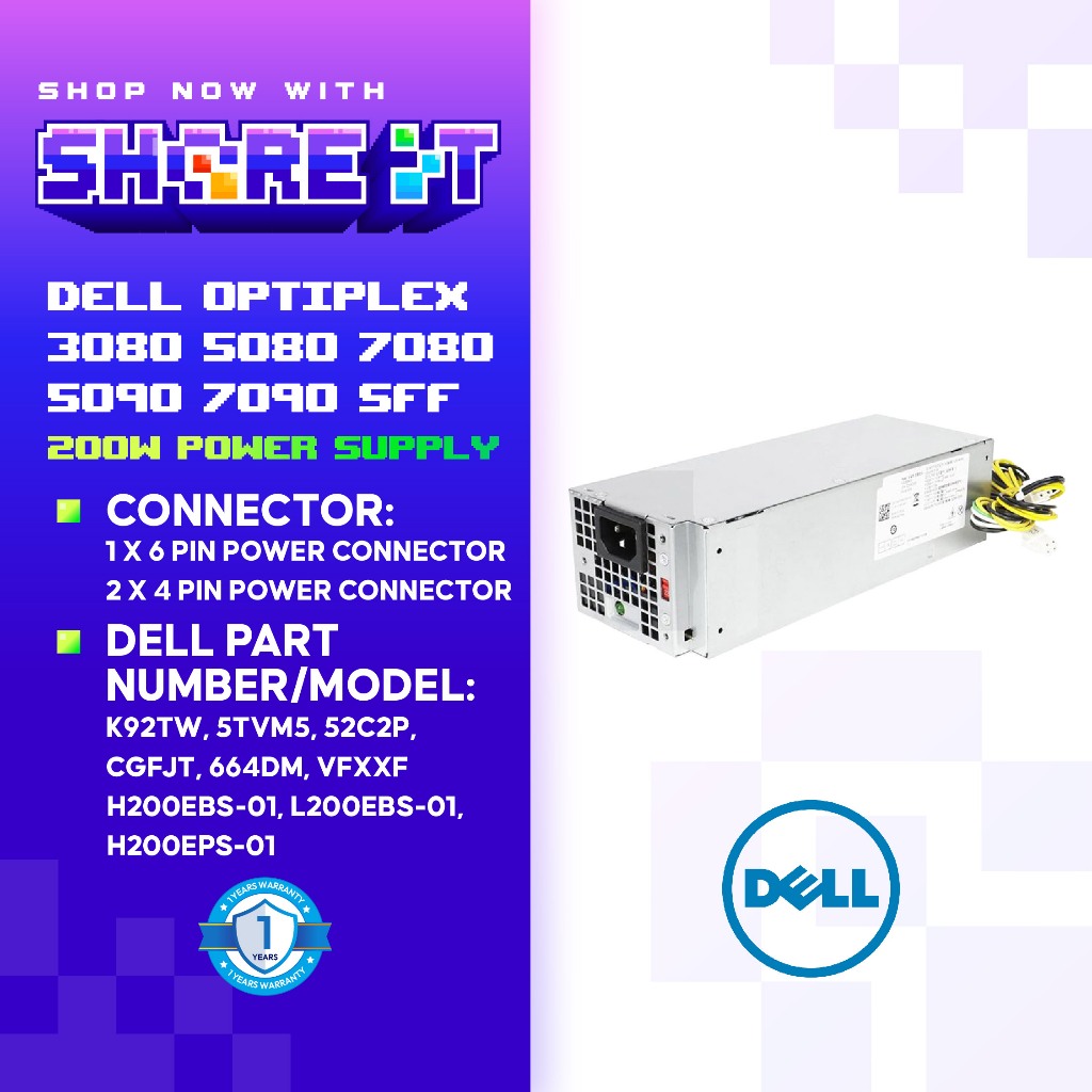 DELL OPTIPLEX 3080 5080 7080 5090 7090 SFF 200W POWER SUPPLY P/N ...