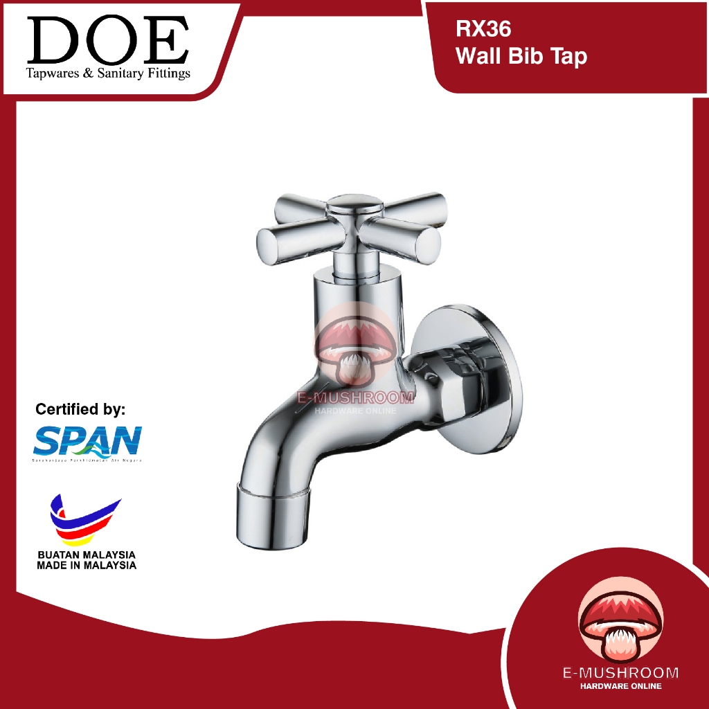 DOE RX36(RP) Basic Series Cross Handle Wall Bib Tap | Shopee Malaysia