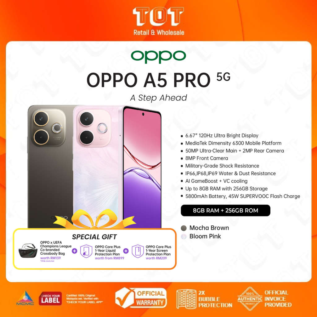 OPPO A5 Pro 5G/4G 8GB RAM + 256GB ROM I IP66, IP68, IP69 Water and Dust Resistance I Military ...