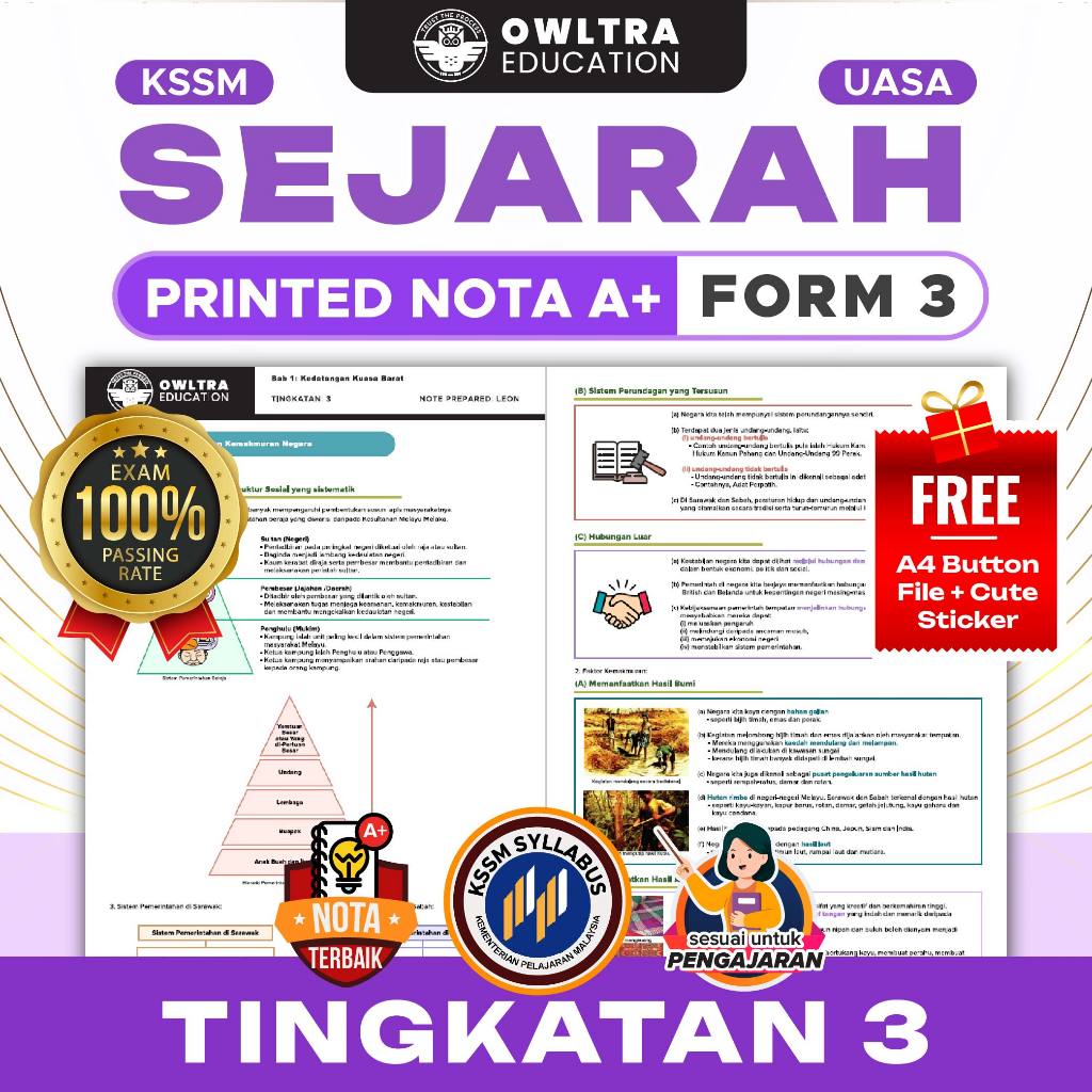 Nota Sejarah UASA Tingkatan 3 PT3 Nota A+ (Printed Note) | Shopee Malaysia