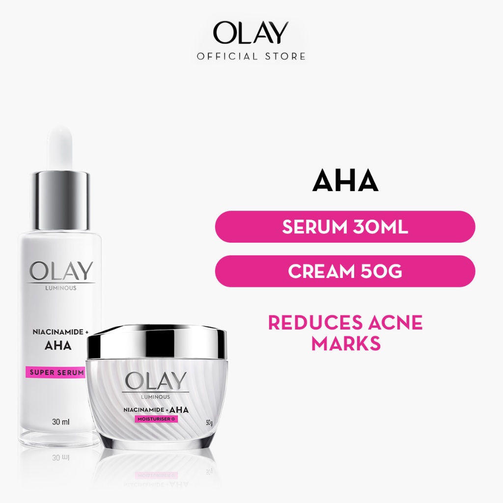 Olay Luminous Niacinamide + AHA Serum & Day Moisturizer Brightening ...