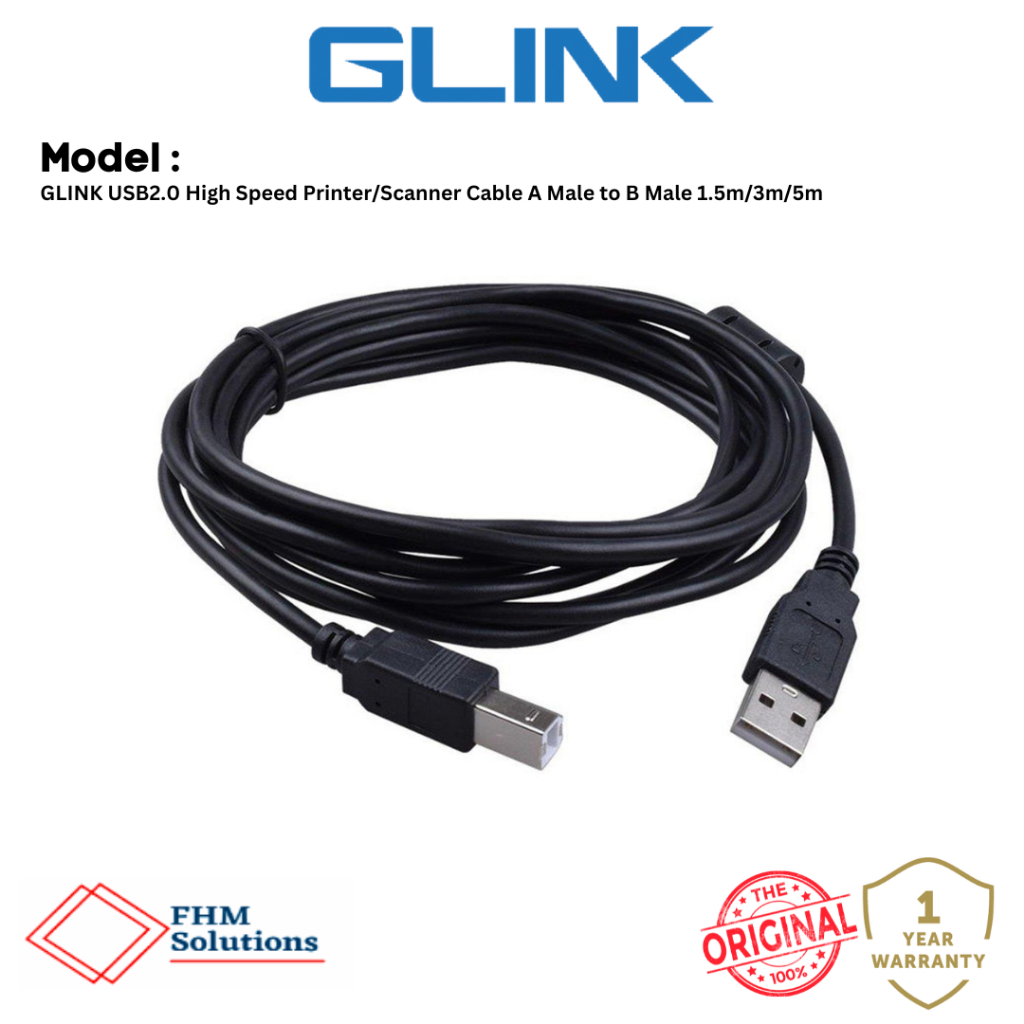GLINK USB 2.0 High Speed Printer/Scanner Cable A Male to B Male 1.5m/3m/5m | Shopee Malaysia