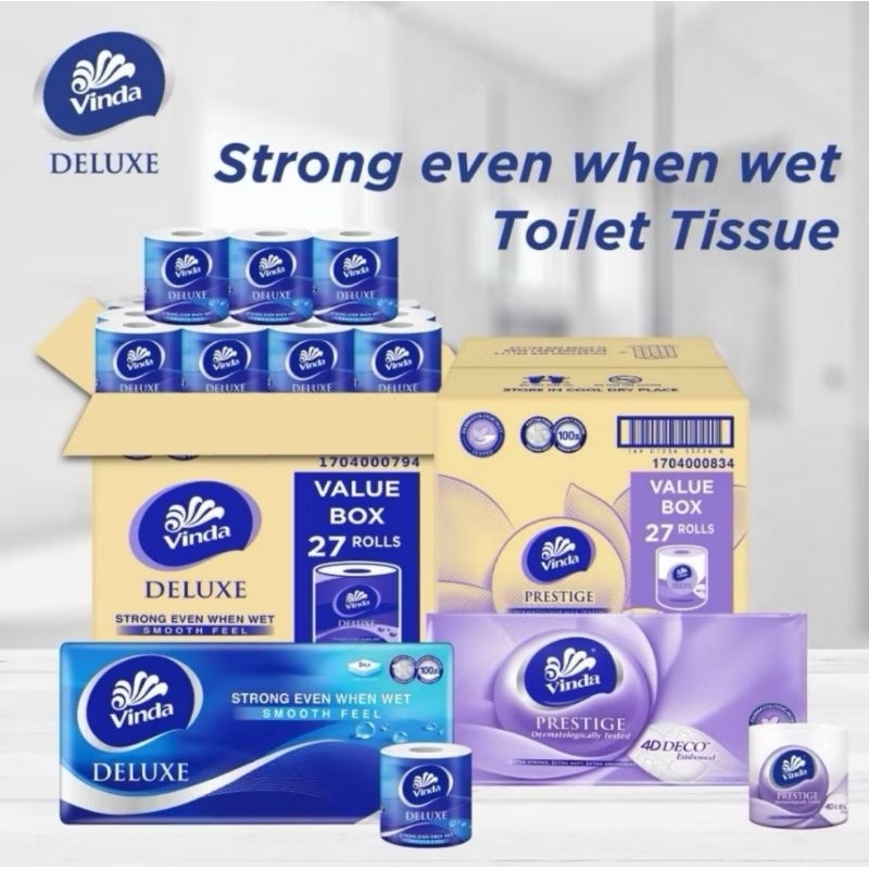 Vinda Deluxe Smooth Feel/Prestige 4D Deco Embossed Toilet Tissue (1 ...
