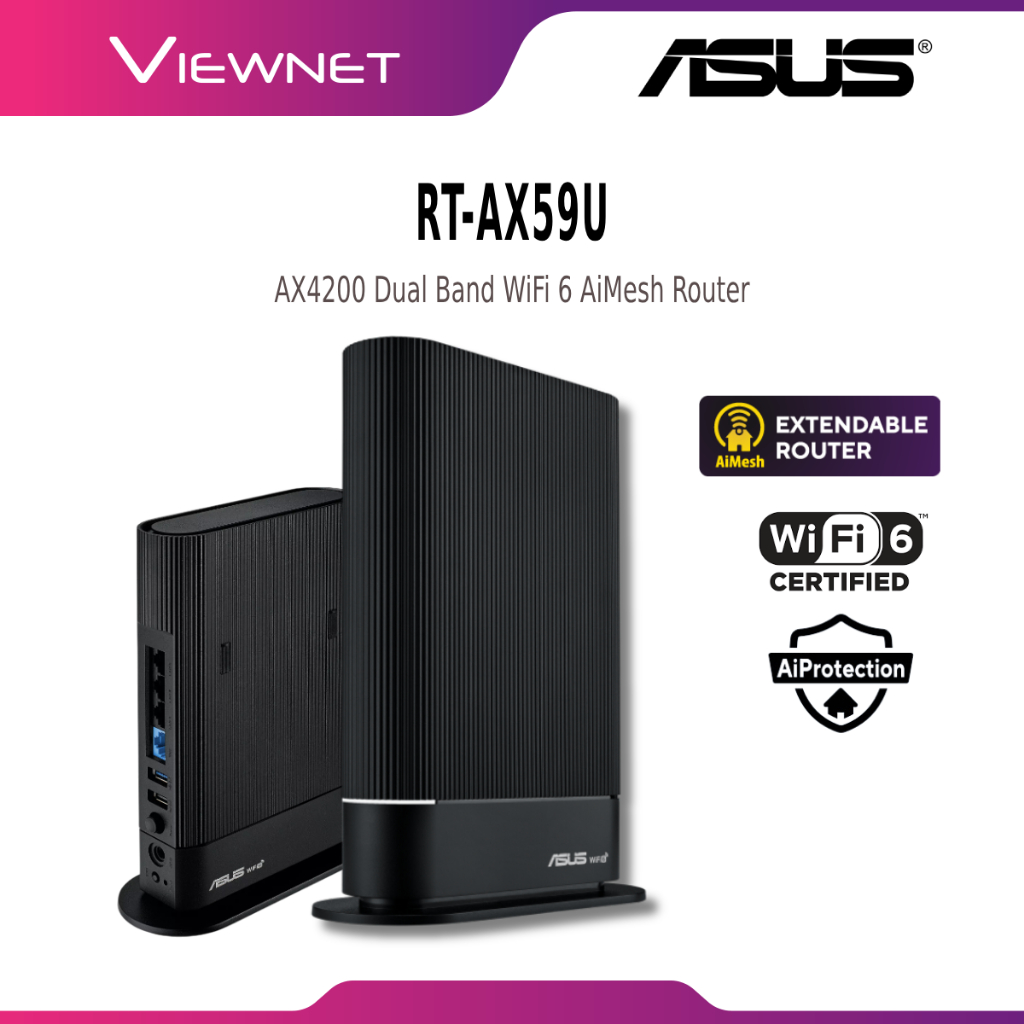 ASUS RT-AX59U AX4200 DUAL BAND WIFI 6 AIMESH ROUTER WITH AIPROTECTION ...