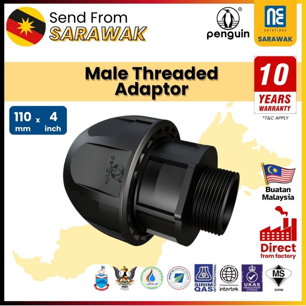 110mm Male Threaded Adaptor Penguin PN16 HDPE Compression Poly Pipe Connector Poly Pipe Fitting ...