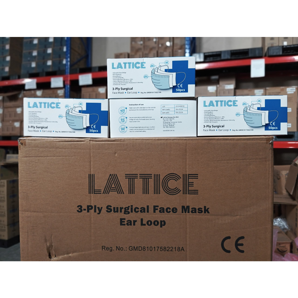 LATTICE 3-Ply Surgical Face Mask Ear Loop Lint Free ASTM Level II ...