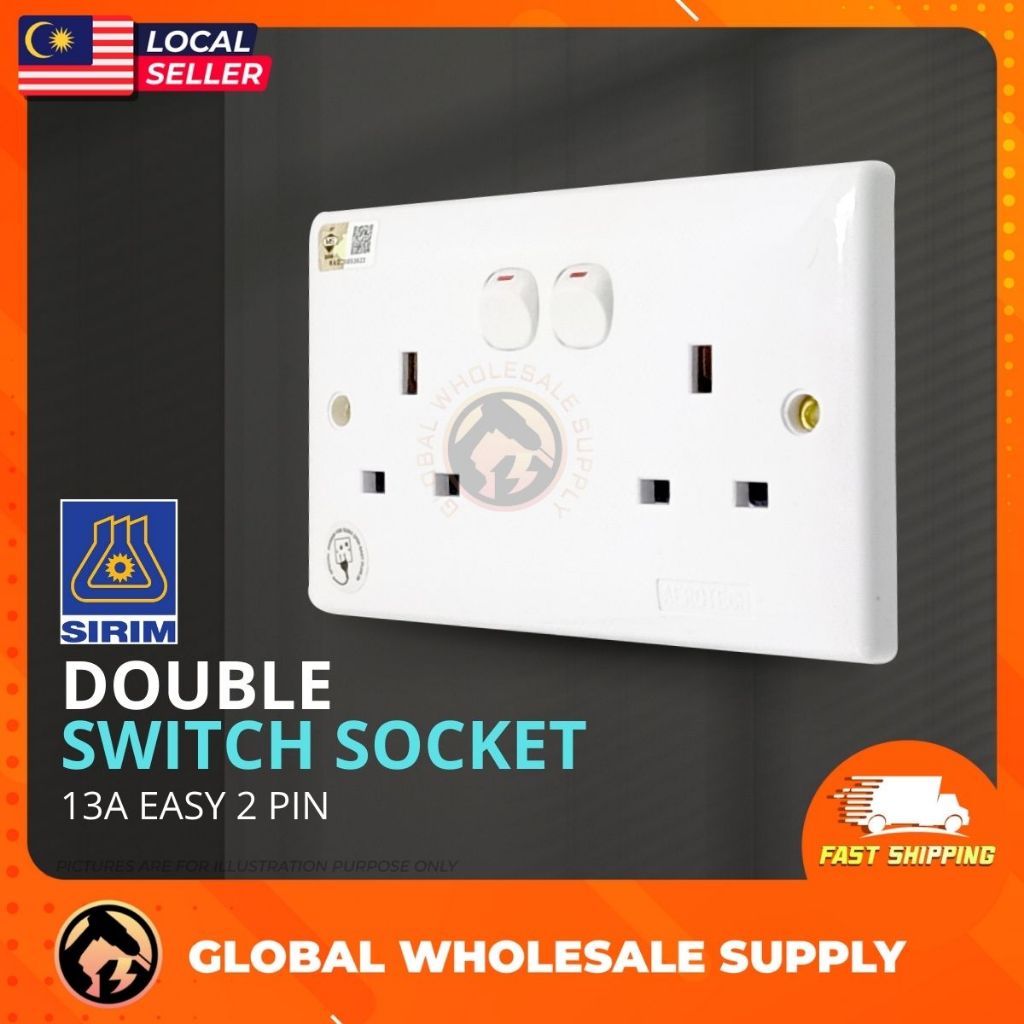 [SIRIM] 13A DOUBLE SWITCH SOCKET 2Way Switch Socket Switches Wall ...