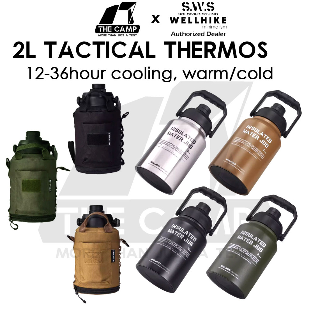 Wellhike SWS 2L Thermos Bottle Tactical Portable Outdoor Camping Travel Stainless Steel 304 Ice ...