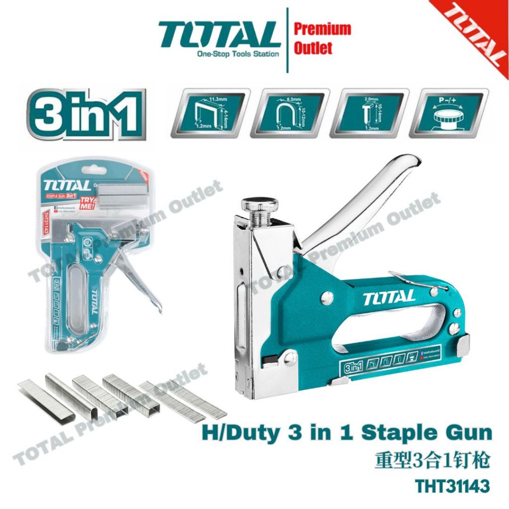 TOTAL Tools 3 in 1 staple gun, ( Staples , Brad Nails , U-Shape Staples ...