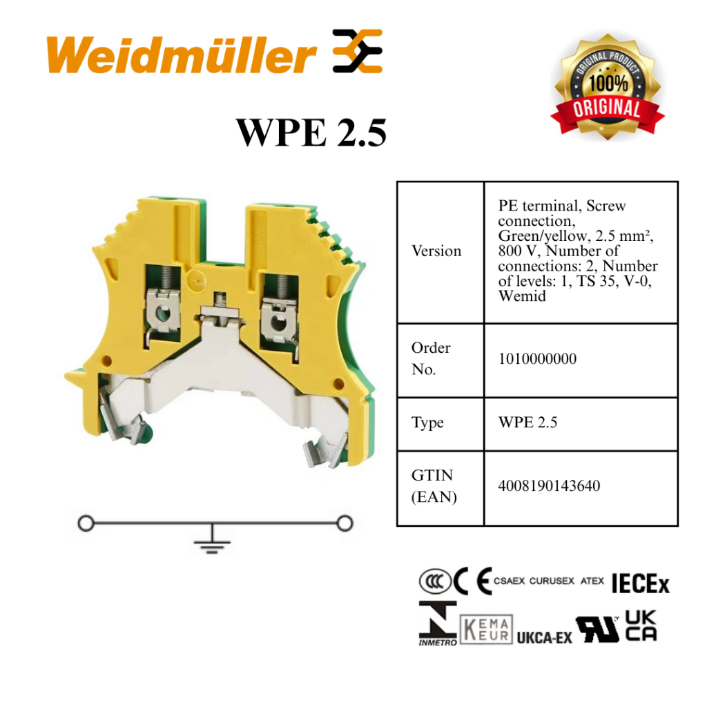 Weidmuller WPE 2.5 Terminal Screw Connection Green/yellow | Shopee Malaysia