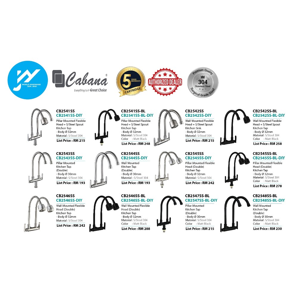 Cabana Basin Kitchen 304 Stainless Steel Tap Faucet Double Faucet ...