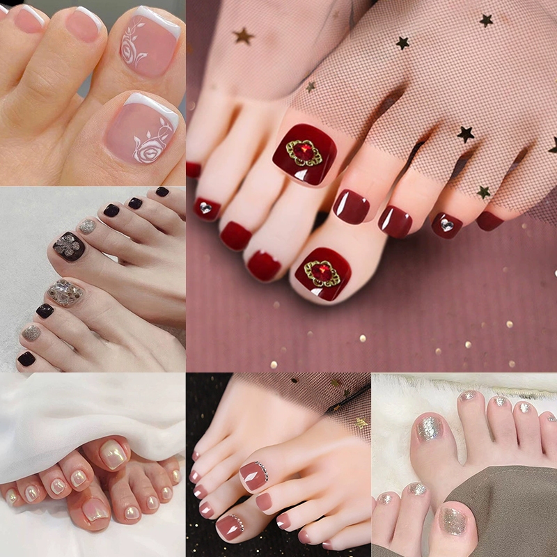 Toe Nails Fake Nails Toe Fake Nails Fake Toe Nails Set with Glue Fake ...
