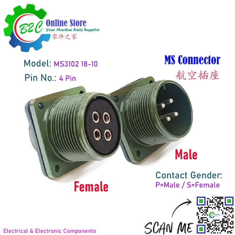 MS3102 18-10 4 Pin MS Connector Controller Servo Motor Male & Female 4 ...