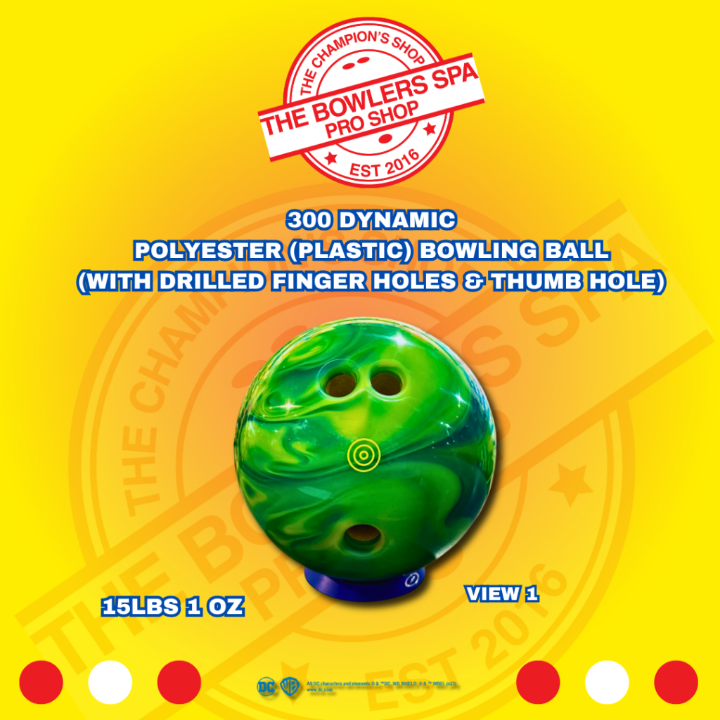 300 Dynamic Polyester Bowling Ball (Plastic Ball) 15lbs 1oz with Finger ...