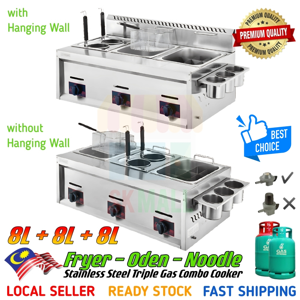 3 x 8 Liters Triple Tank Commercial Gas Deep Fryer Oden Noodle Combo ...