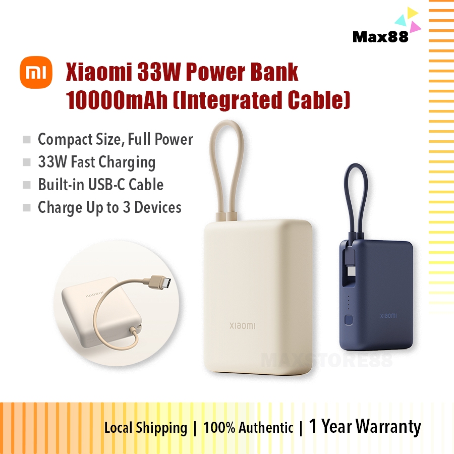 Xiaomi 33W Power Bank 10000mAh (Integrated Cable) | USB-C Two-Way Fast ...