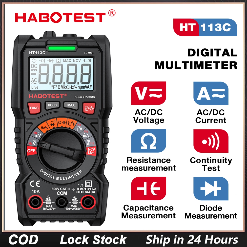 HABOTEST📢HT113 Multimeter 600V Professional Multimeter AC/DC Voltage ...