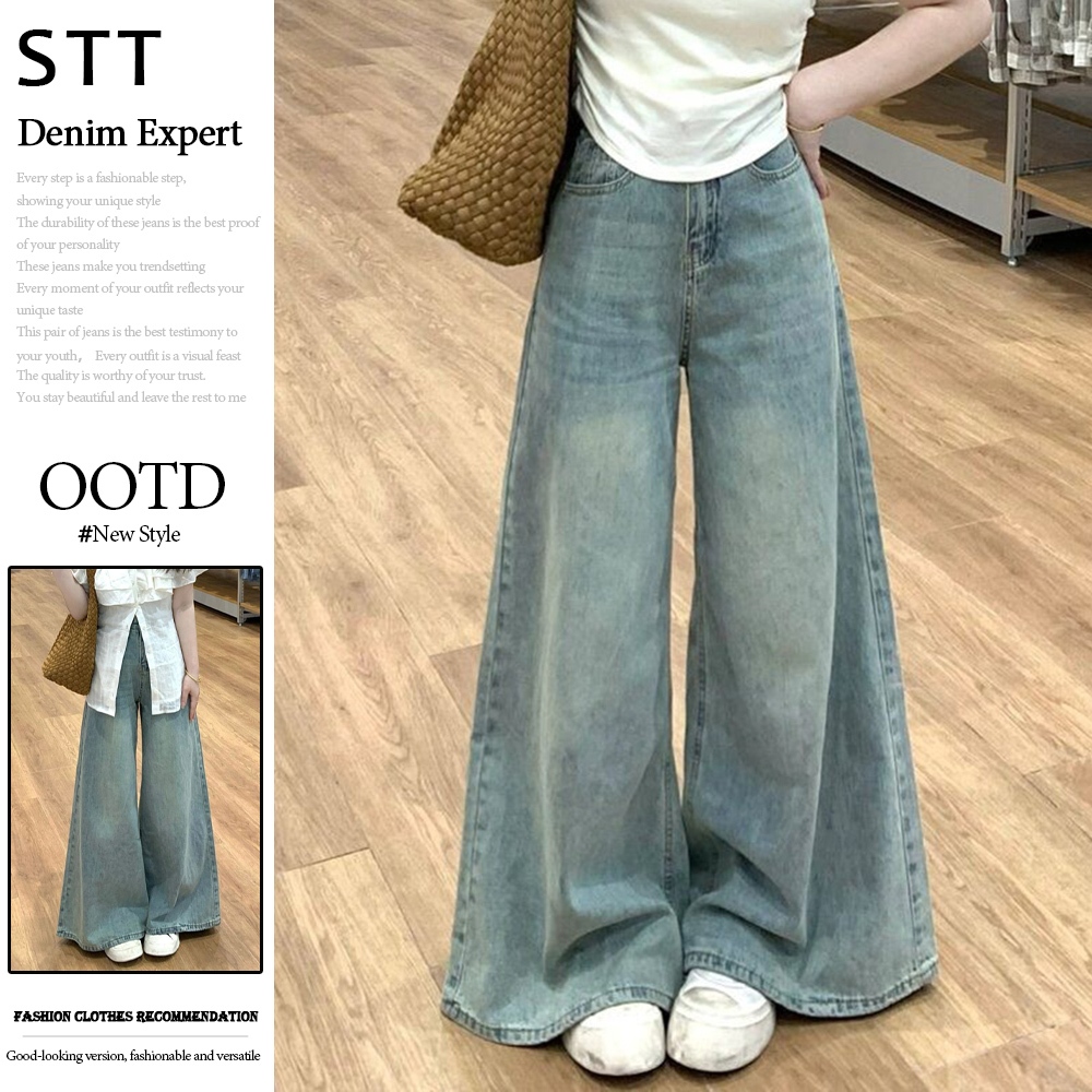 High quality light colored jeans High waist wide leg pants Loose pants ...