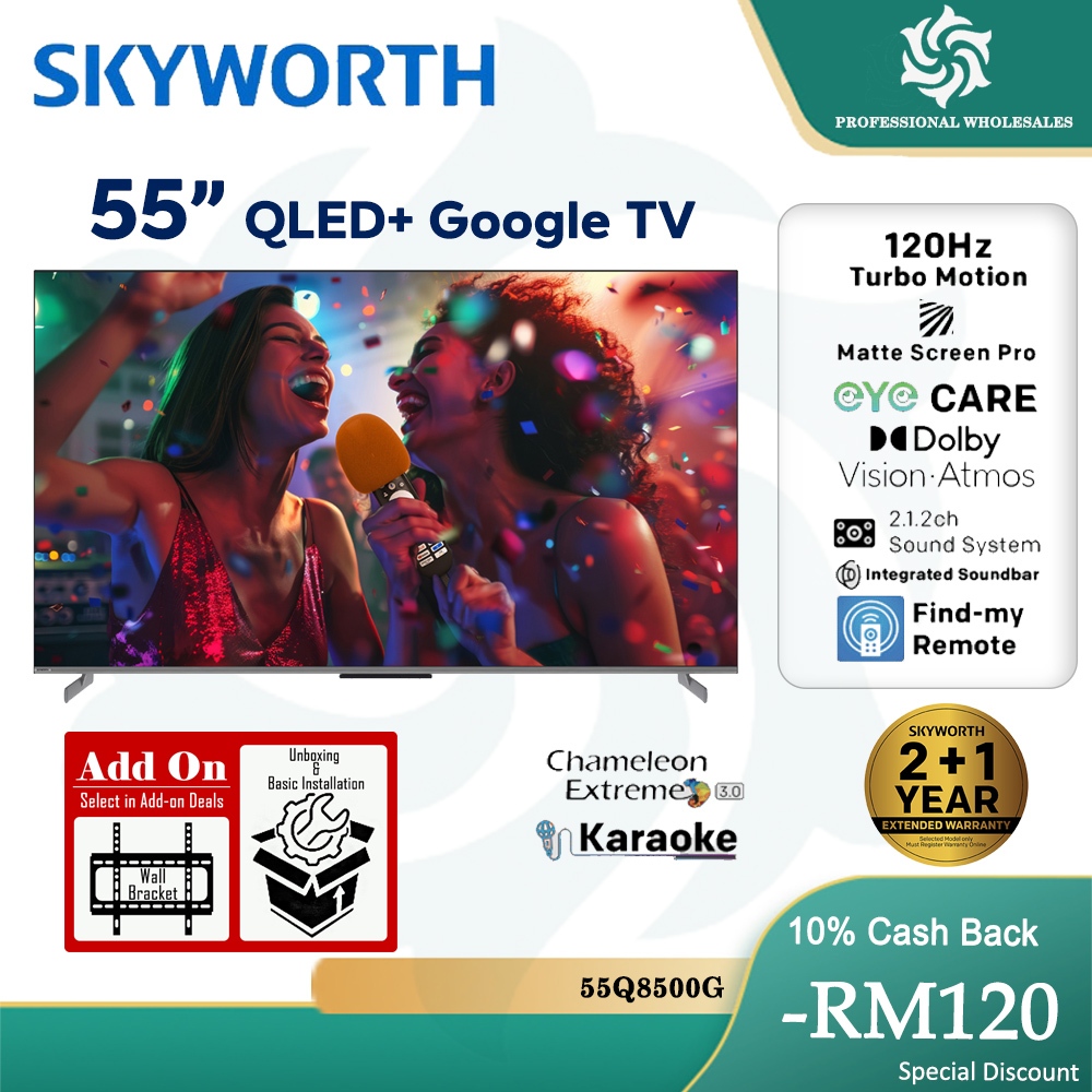 【FREE SHIPPING】SKYWORTH 55"/ 65" Global First AI Karaoke QLED + TV Q8500G 120Hz gaming tv 4k uhd ...