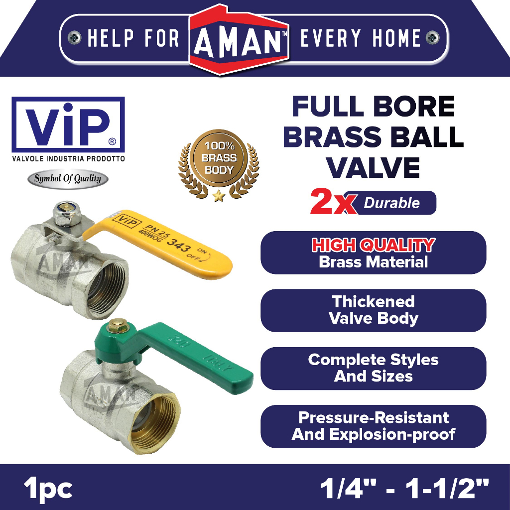 ViP PN25 Full Bore Ball Valve FF Brass Body Water Pipe Fitting Water ...