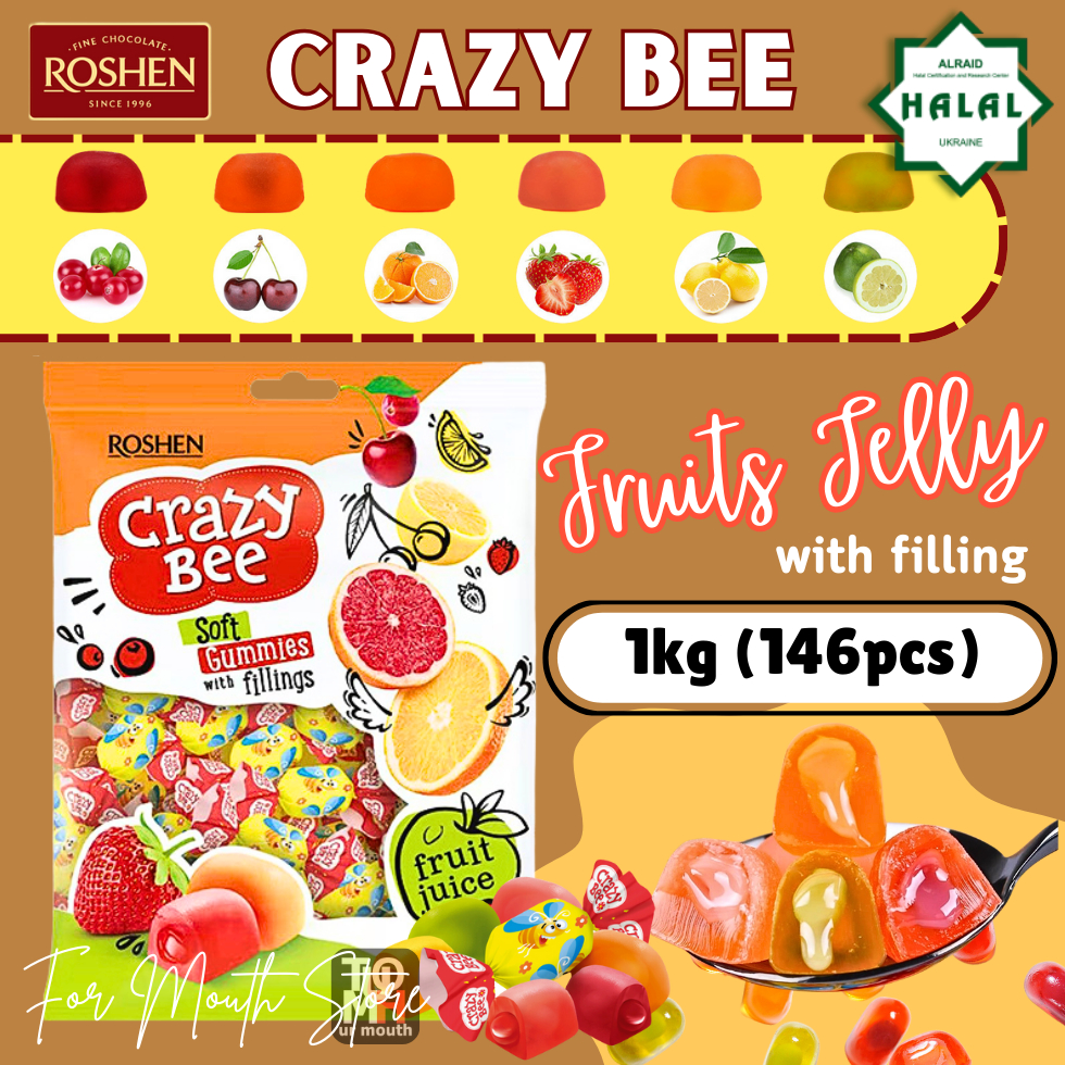 ROSHEN Crazy Bee Jelly Candy Crazy Bee 1KG Gummy Halal Gula Gula Viral Candy Crazy Bee Sweets ...