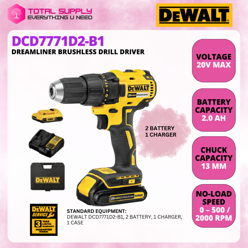 DEWALT DCD7771D2 20V 13mm Cordless Brushless Drill Driver / DCD7771 ...