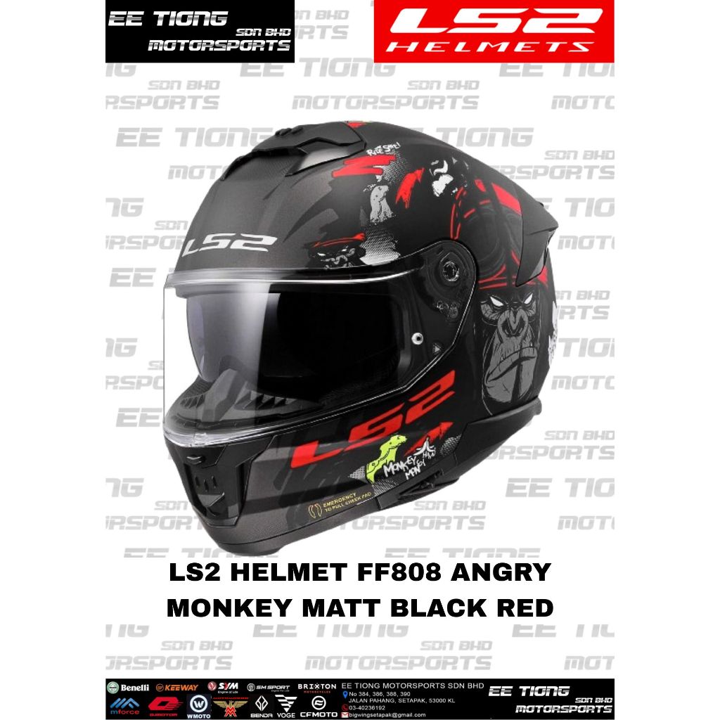 LS2 HELMET FULL FACE *F808 ANGRY MONKEY MATT BLACK RED ( S - XL ) LAST ...
