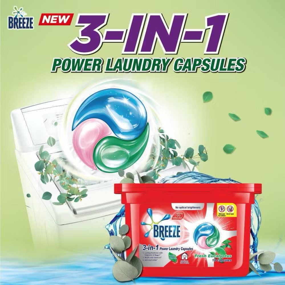 BREEZE 3 IN 1 POWER LAUNDRY CAPSULES FRESH EUCALYPTUS (18 CAPSULES ...