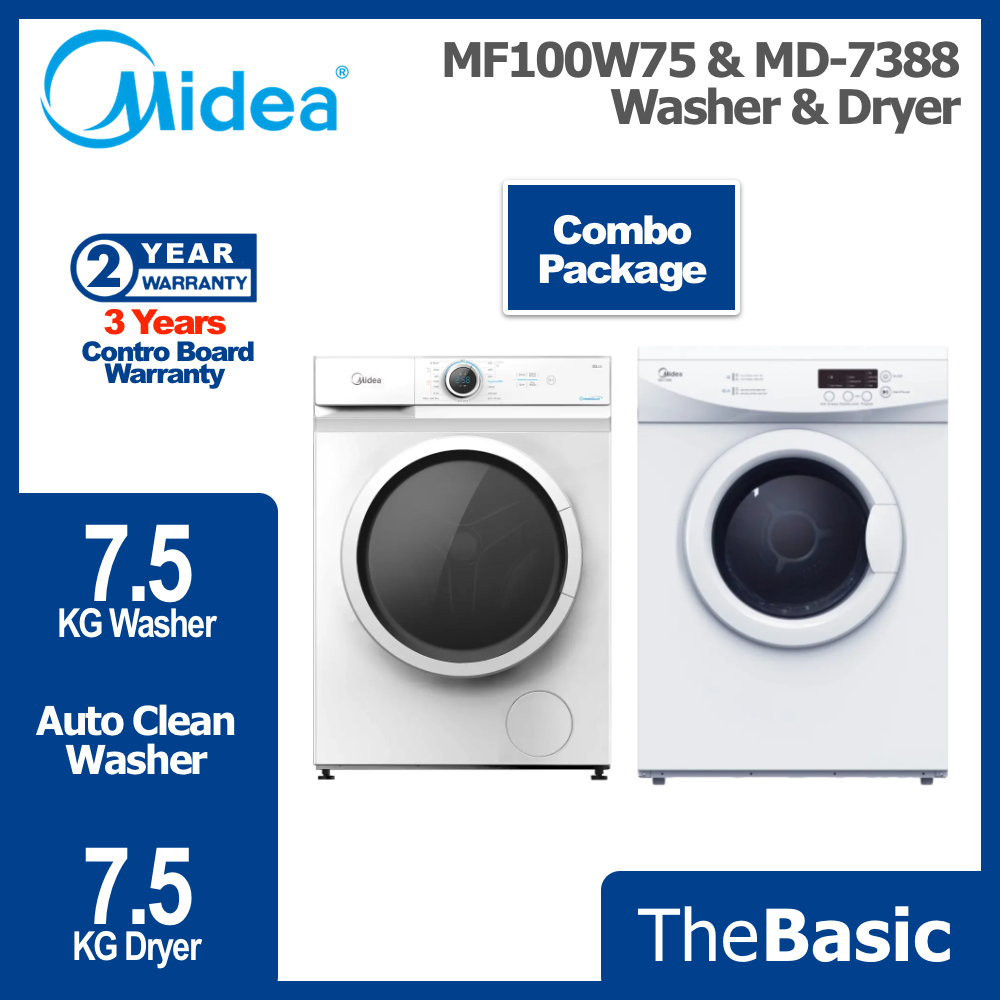 [COMBO] MIDEA 7.5KG Front Load Washing Machine & Dryer ( MF100W75 & MD ...