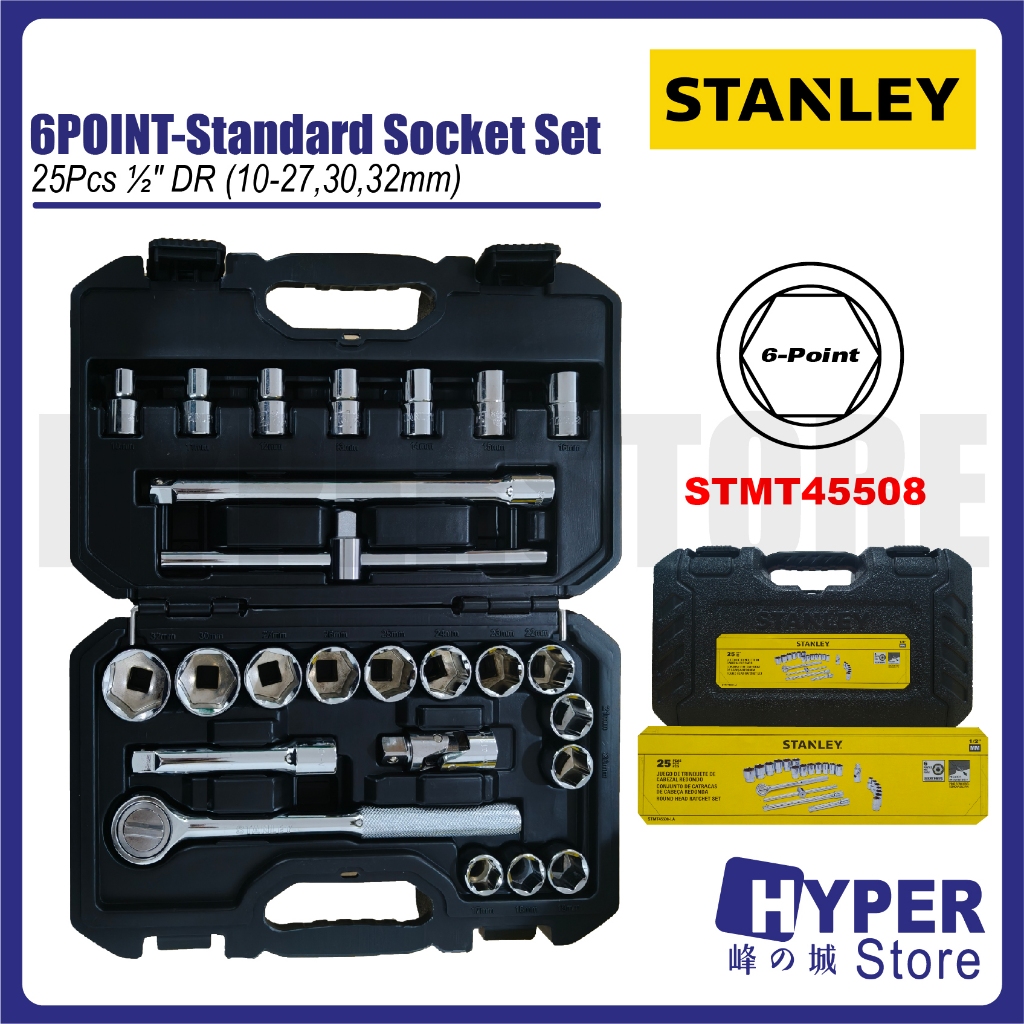 STANLEY (25Pcs-6 Point)(26pcs-12 Point) DR Socket Set 1/2" (10mm-32mm ...