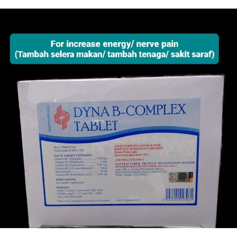 Dyna Vitamin B-Complex (Tambah selera makan/ tambah tenaga/ sakit saraf ...