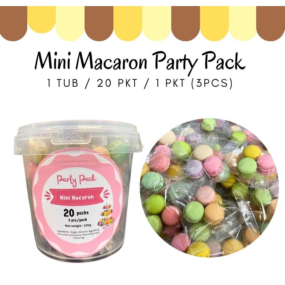 Mini Macaron Party Pack (Rainbow Colour) 迷你马卡龙派对礼包 1tub (20pkt ...