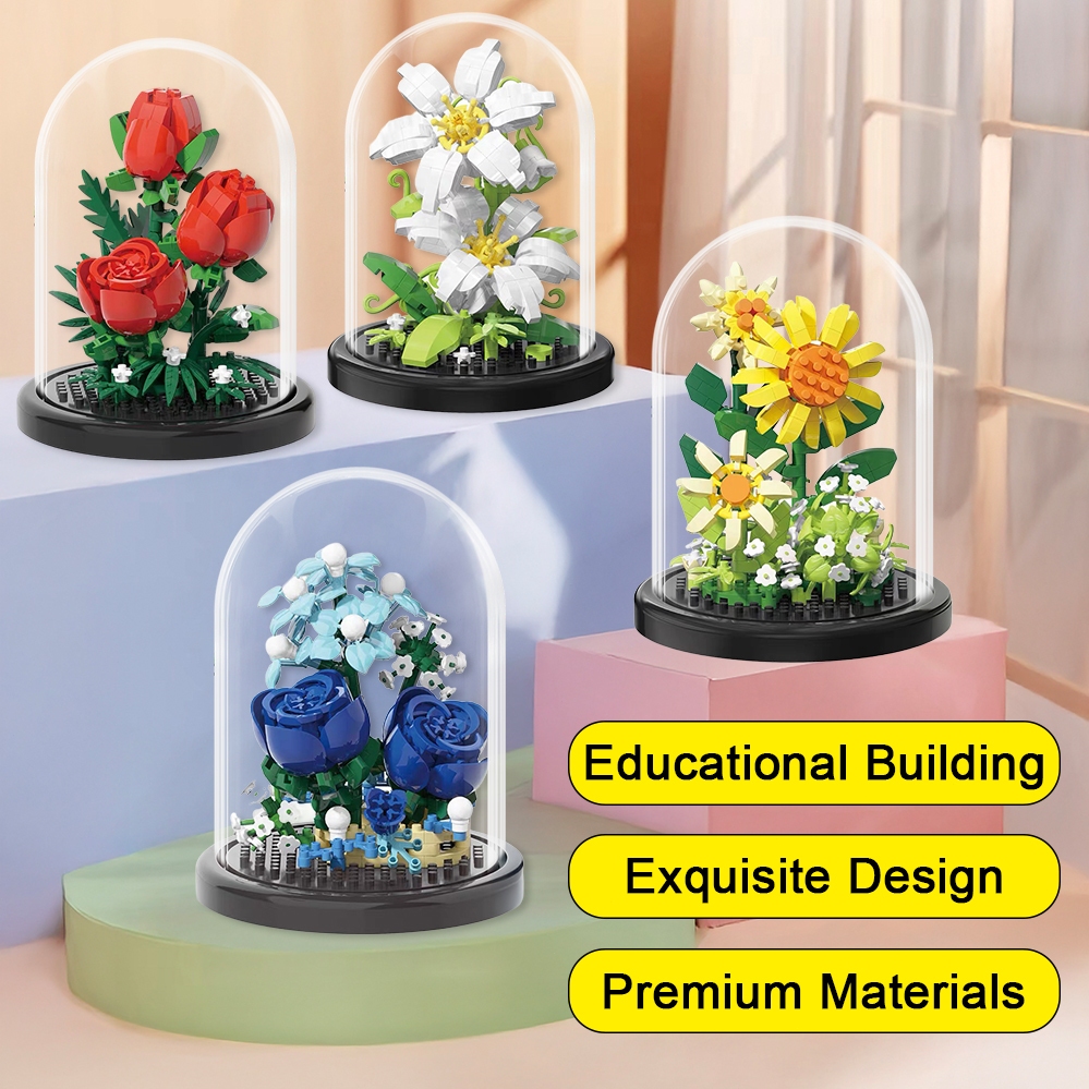 DIY Mini Flower Blocks Creative 3D Flowers Building Block Rose Bricks ...