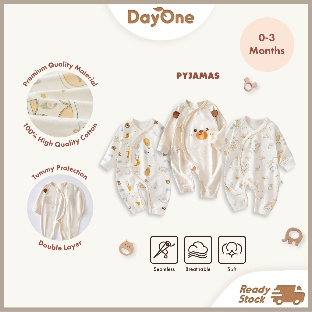 Day One🍃【0-3M】Cotton Infant Newborn Baby Pyjamas Set Baju Bayi ...