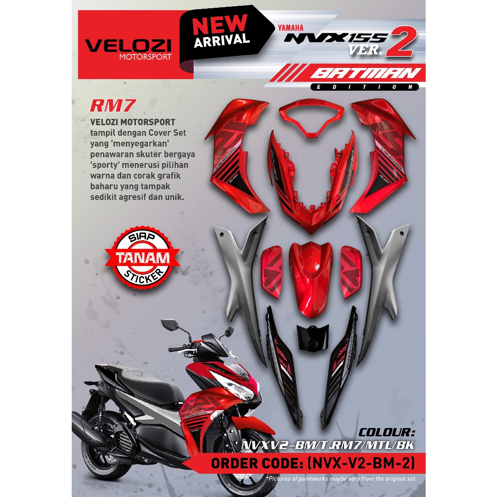 COVERSET YAMAHA NVX155 V2 BATMAN RED MATT BLACK NVX-V2-BM-2 STRIPE SIAP ...