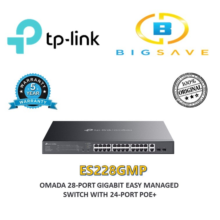 TP-LINK ES228GMP OMADA 28-PORT GIGABIT EASY MANAGED SWITCH WITH 24-PORT ...